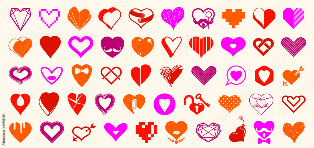 Hearts big vector set of different shapes and concepts logos or icons ...