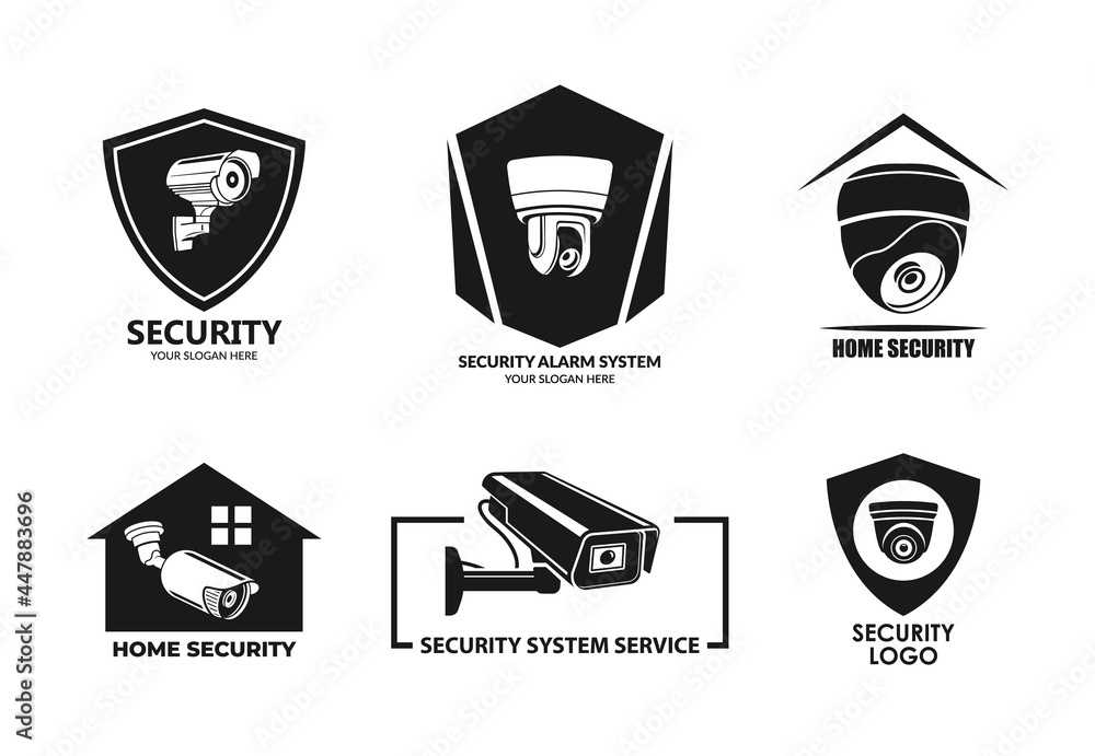Set simple home security alarm system service logo vector flat ...