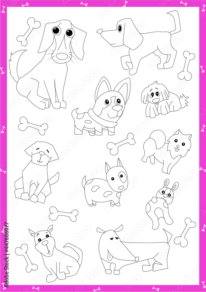 Children's coloring page for preschool children. Set of dogs. Can be ...
