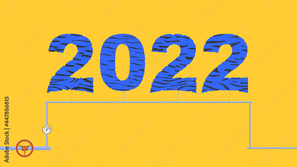 Digits of year 2022. Color of the inscription is blue with black ...