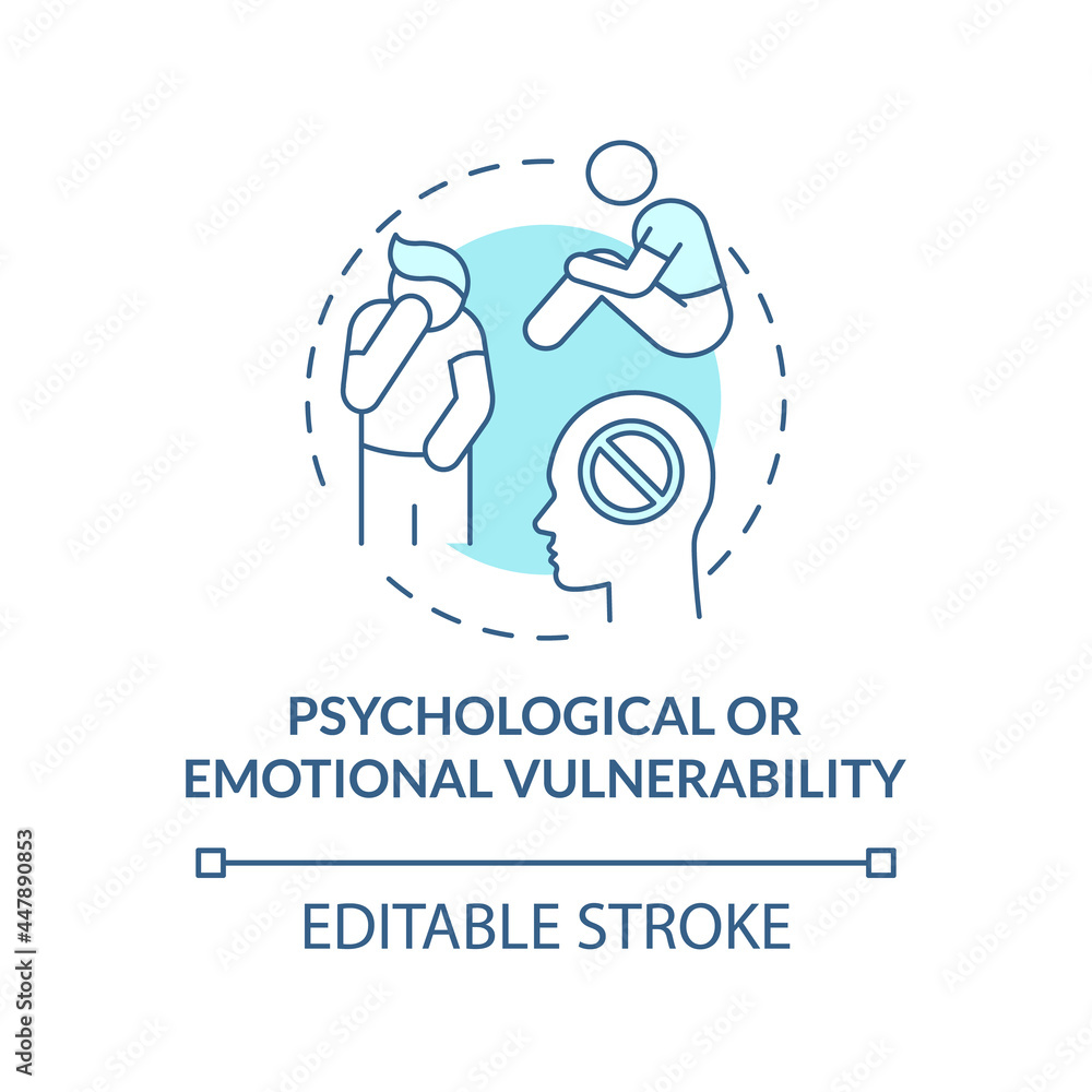 Psychological, emotional vulnerability blue concept icon. Psychological ...