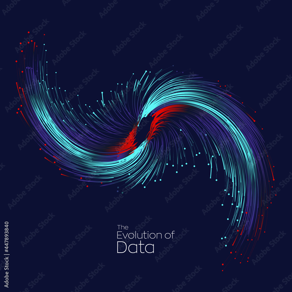 Evolution of data. Vector explosion motion dots lines background. Small ...
