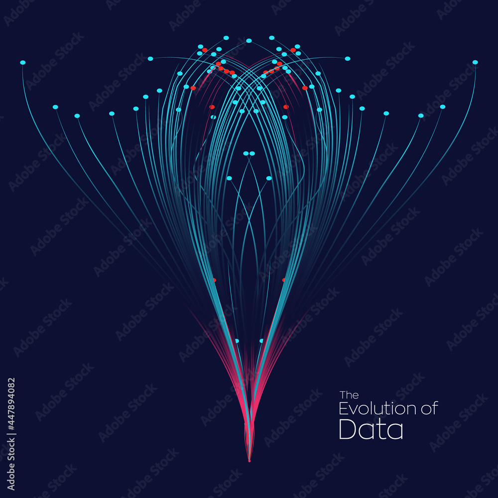 Vetor de Evolution of data. Vector explosion motion dot lines ...