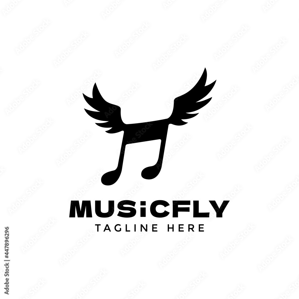 Music notes with wings illustration logo design inspiration Stock ...