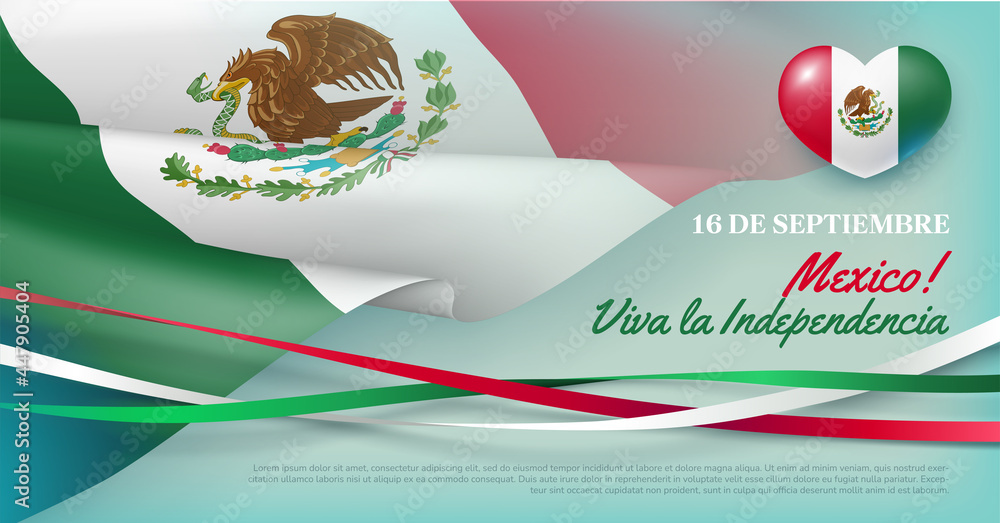 Happy Independence day of Mexico wavy flag card. 16 de Septiembre Viva ...