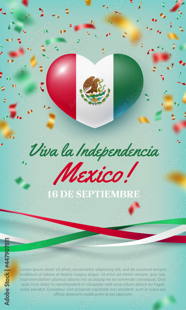 Happy independence day of Mexico heart shaped flag. 16 de Septiembre ...