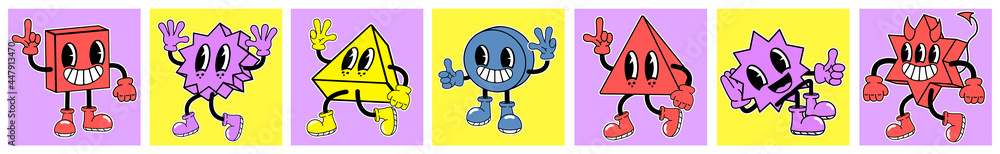 Cute abstract comic characters. Cartoon style, Geometric shapes, Set of ...