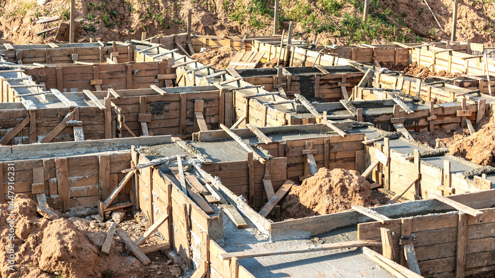 Strip foundations with formwork during the construction of a house ...