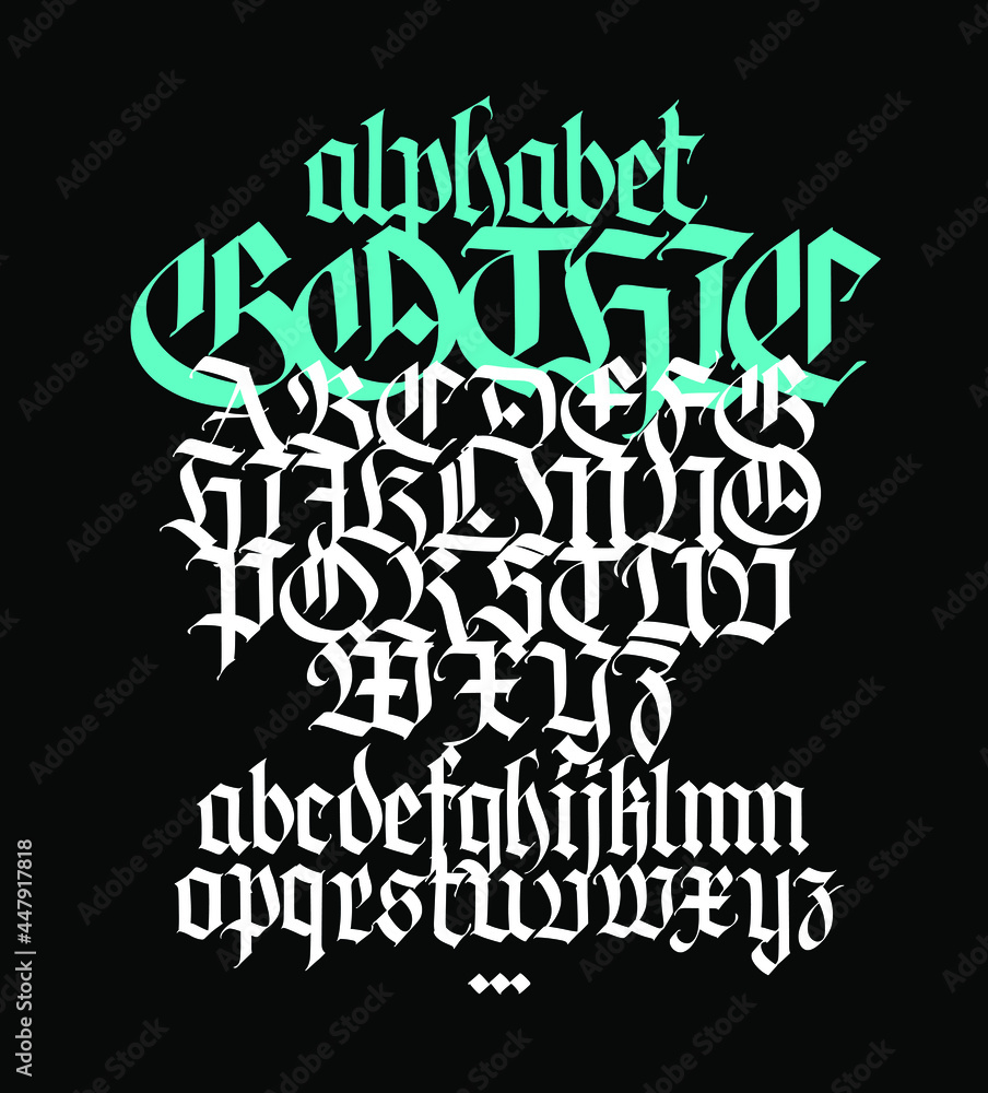 Complete Gothic alphabet. Vector. Uppercase and lowercase letters on a ...
