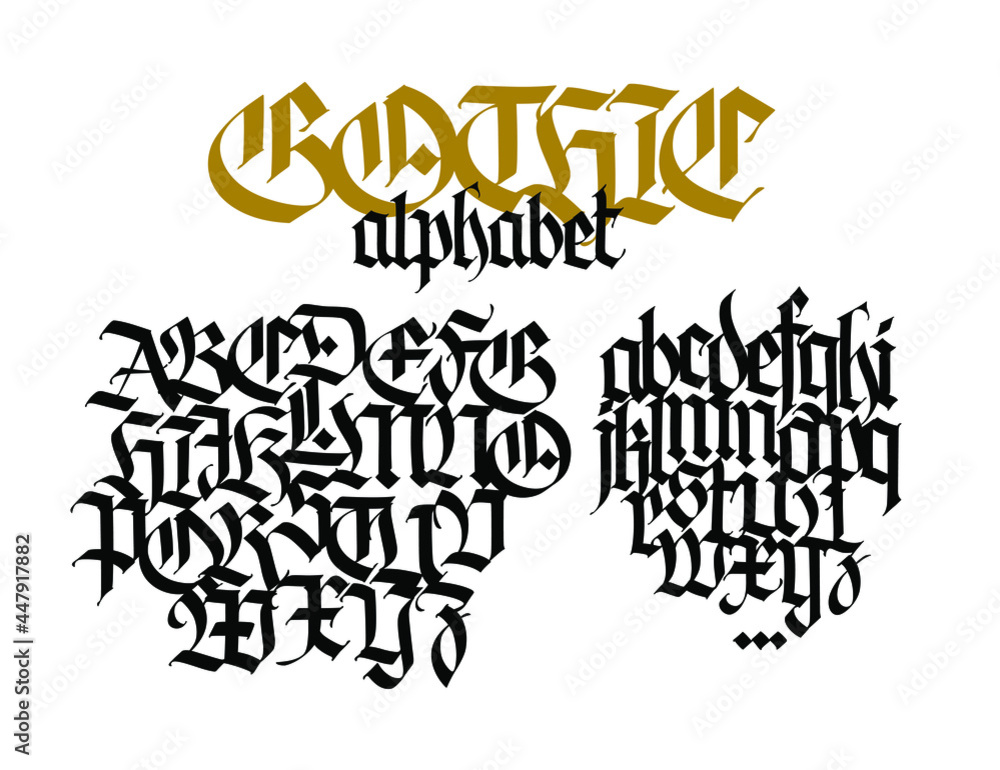 Complete Gothic alphabet. Vector. Uppercase and lowercase letters on a ...