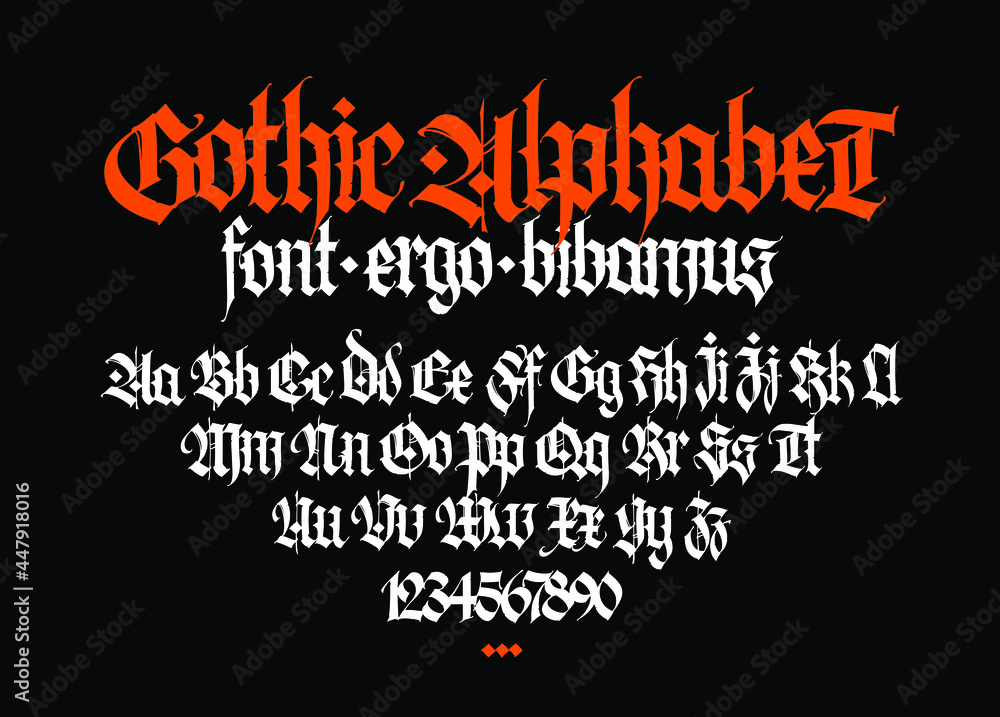Gothic. Vector. Uppercase and lowercase letters on a black background ...
