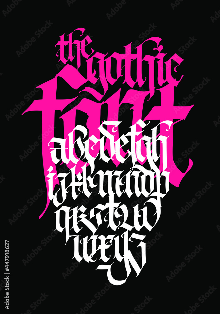Pseudo-gothic, English alphabet. Vector. Font for tattoo, personal and ...