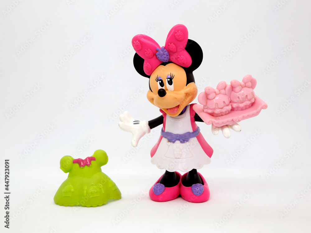 Minnie Mouse with dress to change clothes and a cake. Toy. Cartoon ...