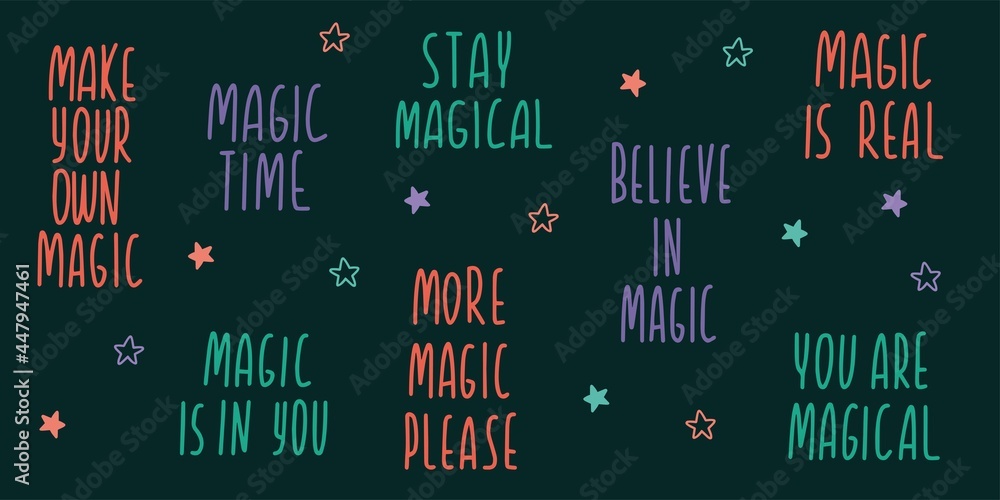 Magic lettering sign quote typography set. Inspiration hand drawn ...