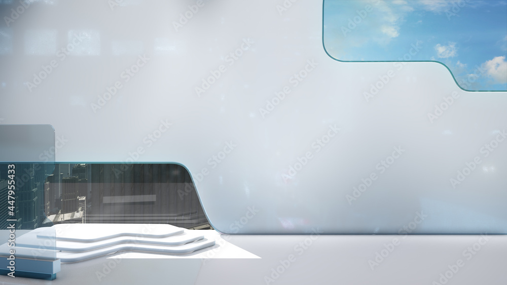 Futuristic spaceship interior with windows and glass. Futuristic ...