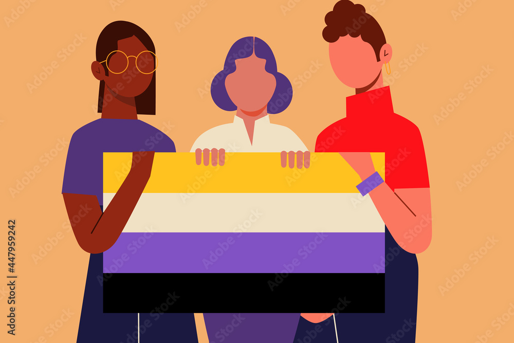 Non-binary people holding a sexual identity flag. Pride flag. Every ...