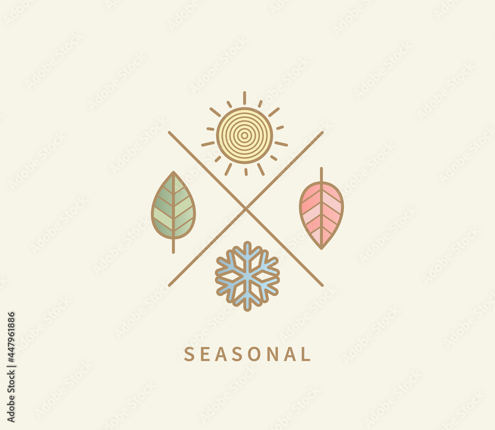 Symbols for four seasons. Icon set with signs for hot summer,cold ...