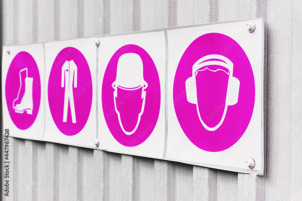Posters with signs of safety of personal protective equipment in ...