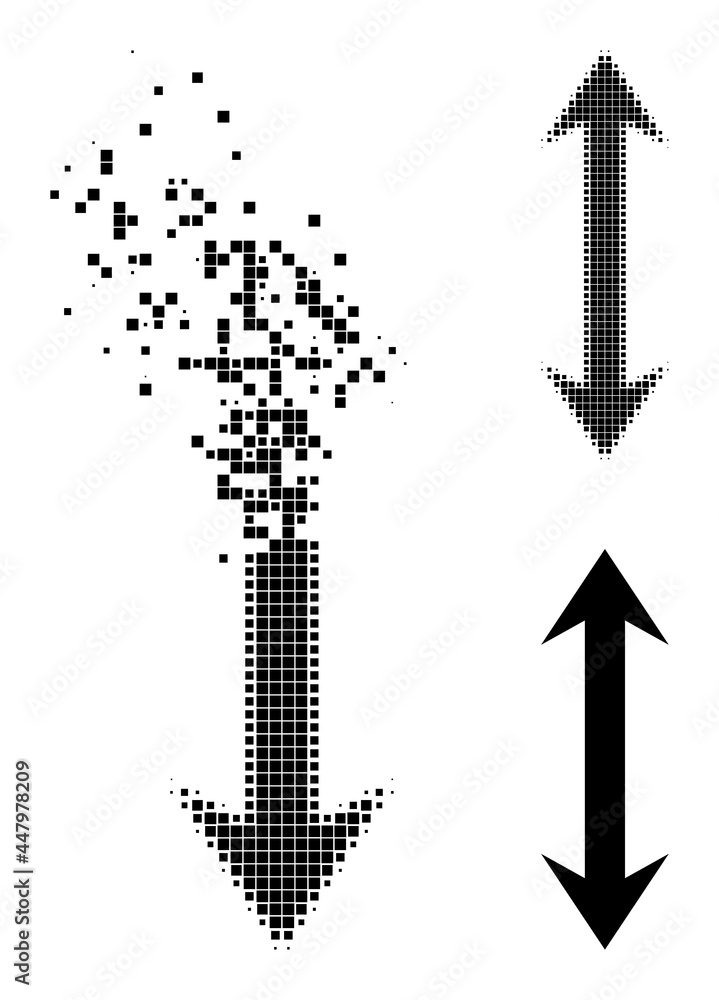 Disappearing pixelated vertical flip pictogram with destruction effect ...
