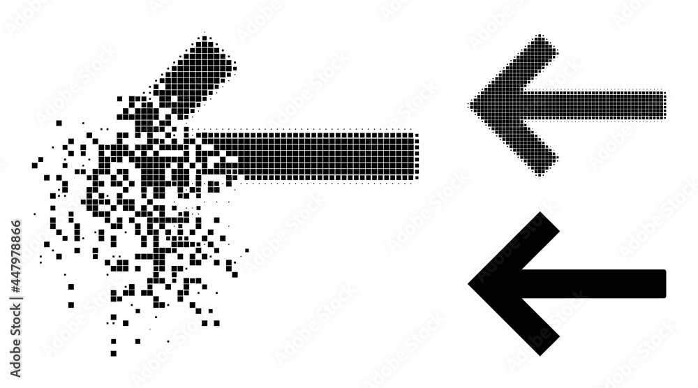 Disappearing pixelated left arrow pictogram with destruction effect ...
