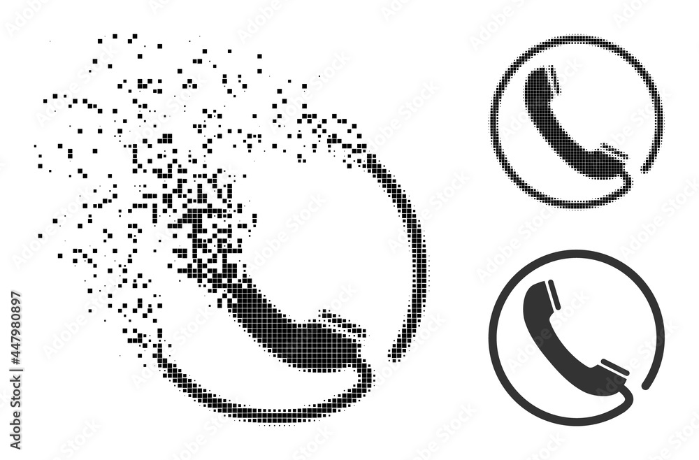 Erosion dot phone glyph with wind effect, and halftone vector symbol ...