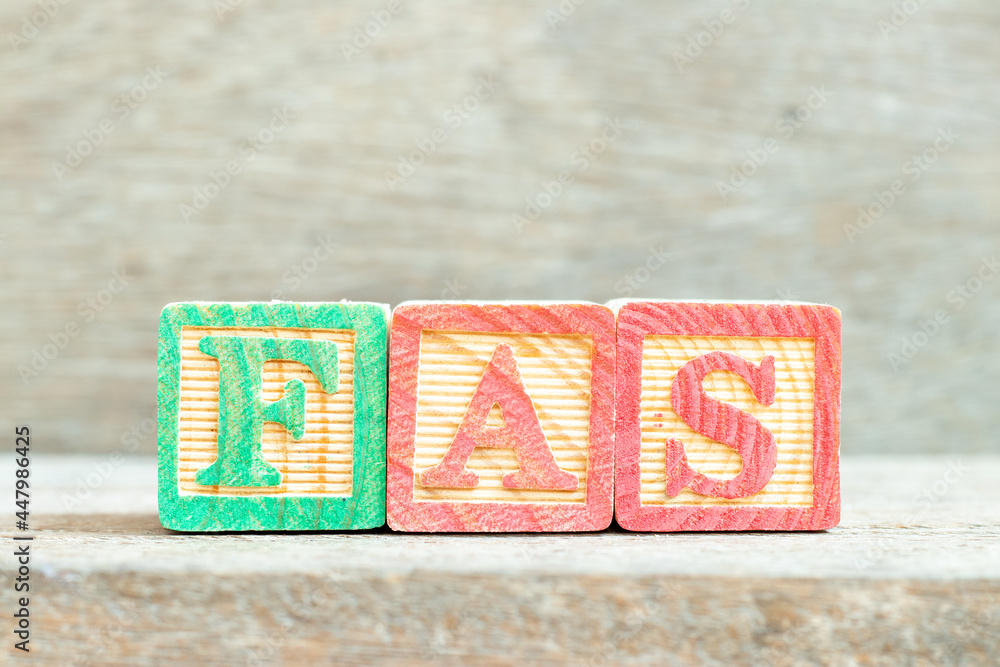 Color alphabet letter block in word FAS (Abbreviation of Fetal alcohol ...