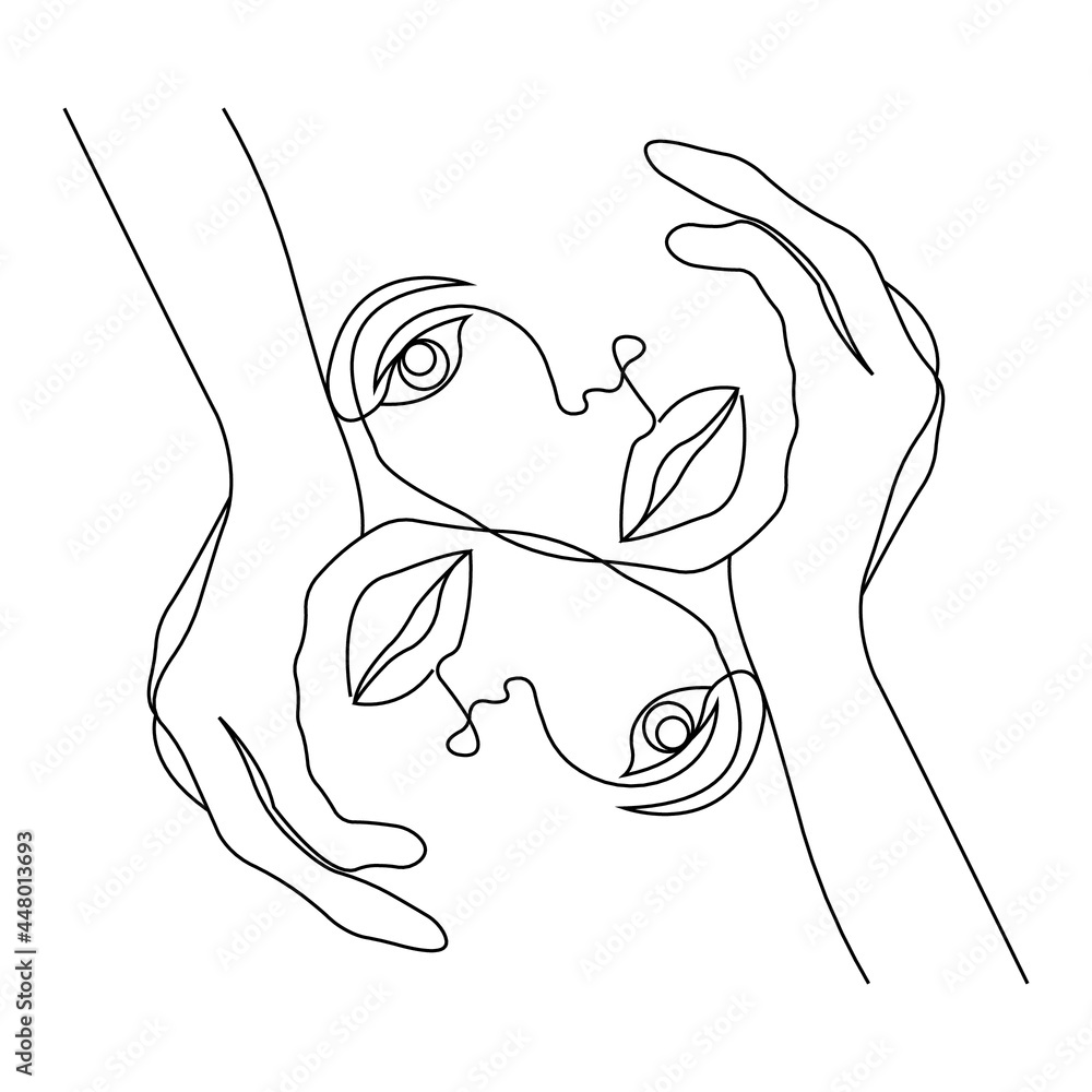 Two girls in a mirror image propping up their face with their hand ...