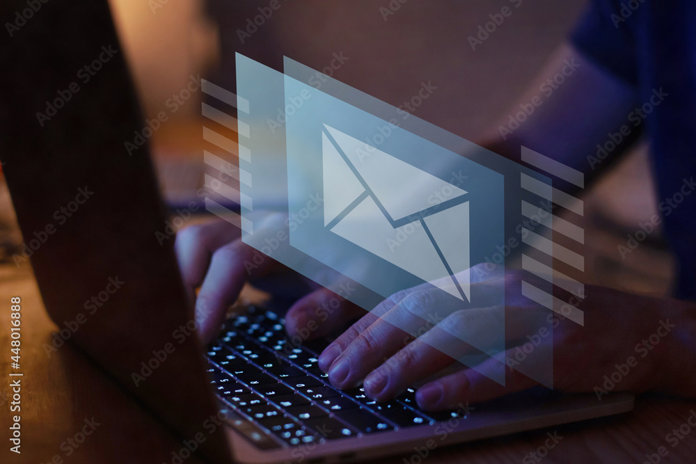 e-mail concept, sending email or checking mailbox with newsletter Stock ...