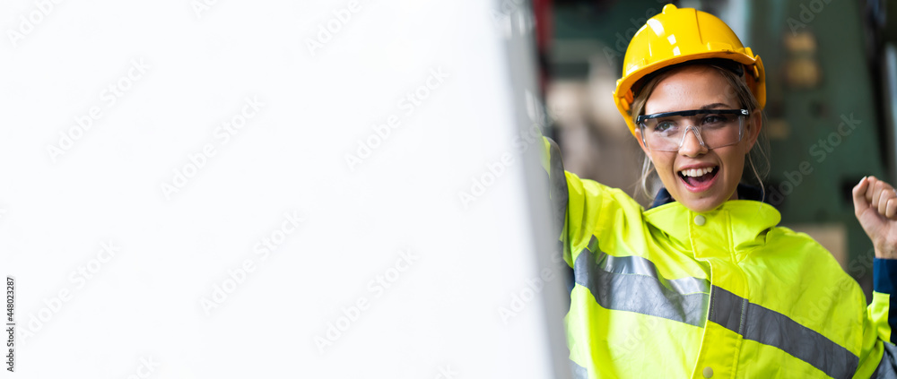 Female Quality control inspector checking workers at factory. Woman ...