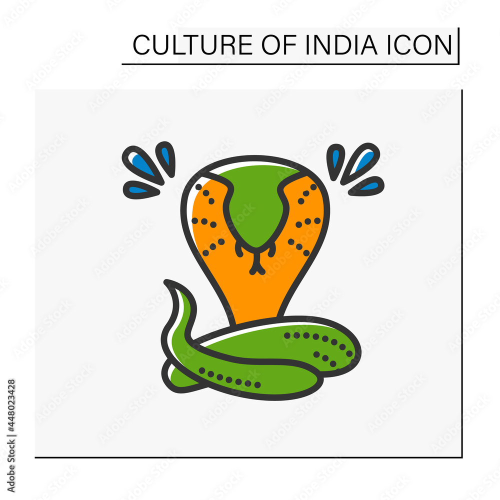 King Kobra color icon. Sacral, totem animal. Indian National symbol ...