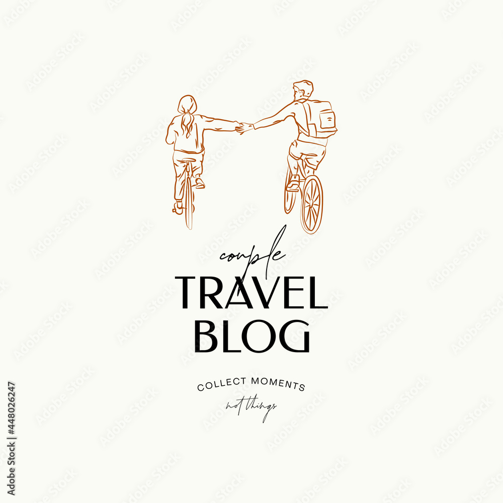 Hand drawn line art minimal travel vector logo design template ...