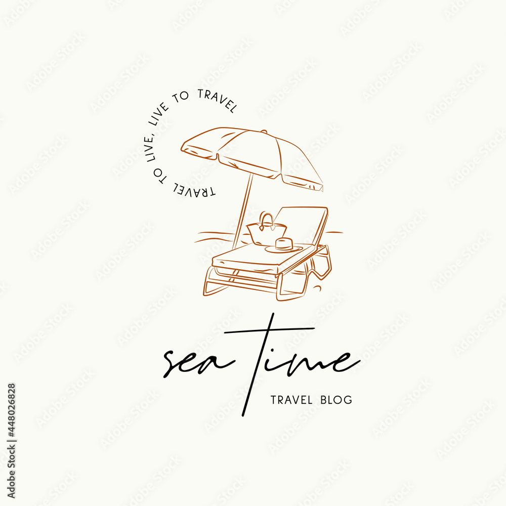 Hand drawn line art minimal travel vector logo design template ...
