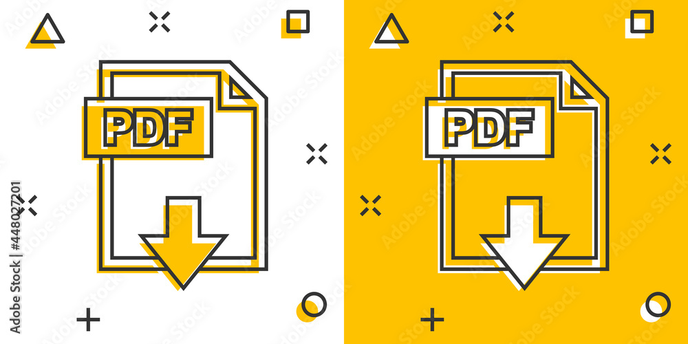 Cartoon PDF icon in comic style. Document illustration pictogram. File ...