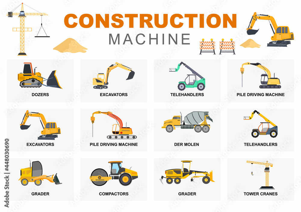 Set Construction Machine Of Real Estate Vector Illustration There Are