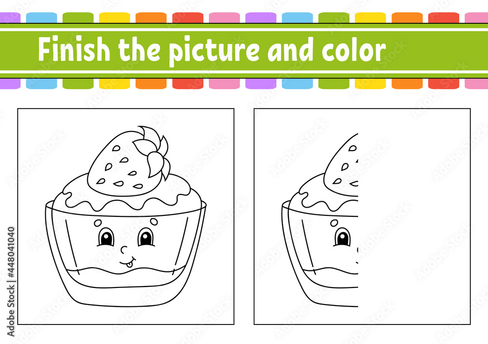 Finish the picture and color. Cartoon character isolated on white ...