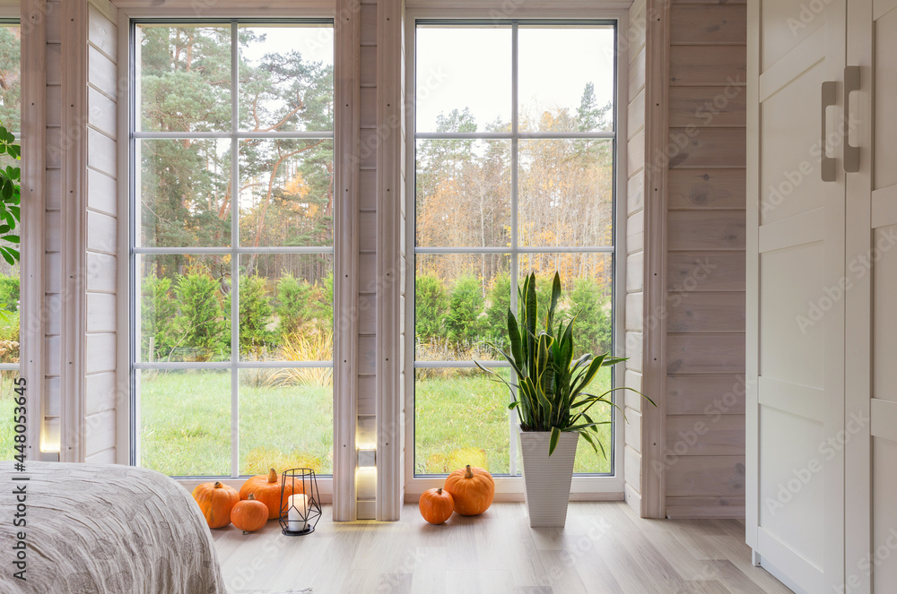 Bright photo studio interior with big window, high ceiling, white ...