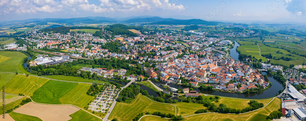Aerial view of the city Cham in Germany, Bavaria on a sunny day in ...