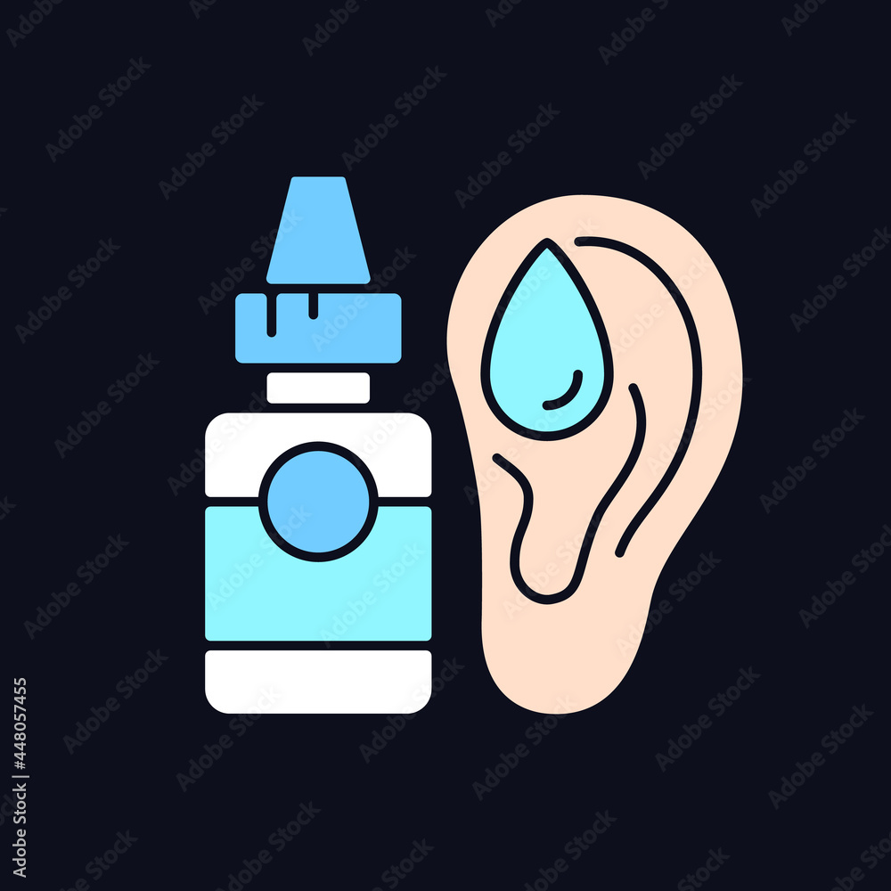 Ear drops RGB color icon for dark theme. Earwax removing. Ear ...