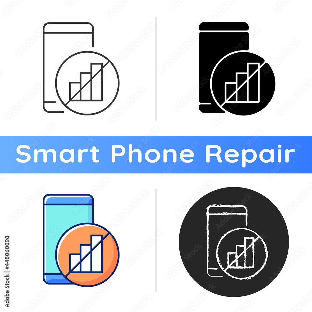 No signal icon. Mobile phone and signal bars indicator. Network ...