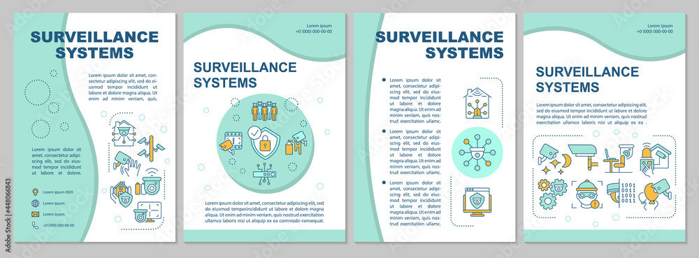 Surveillance system features mint brochure template. Cameras usage ...