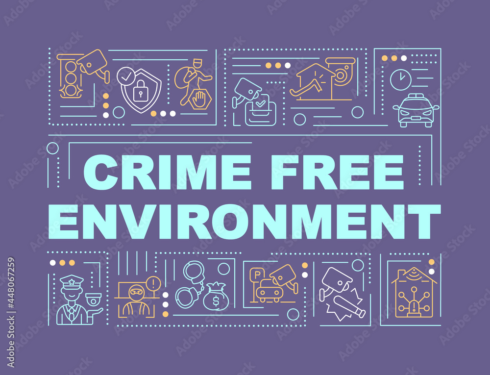 Crime free surroundings word concepts banner. Worldwide protection ...