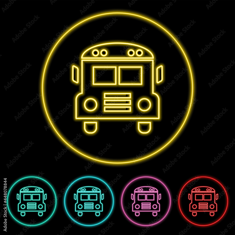 School Bus Flat Icon Neon Style. School Bus icon vector illustration ...