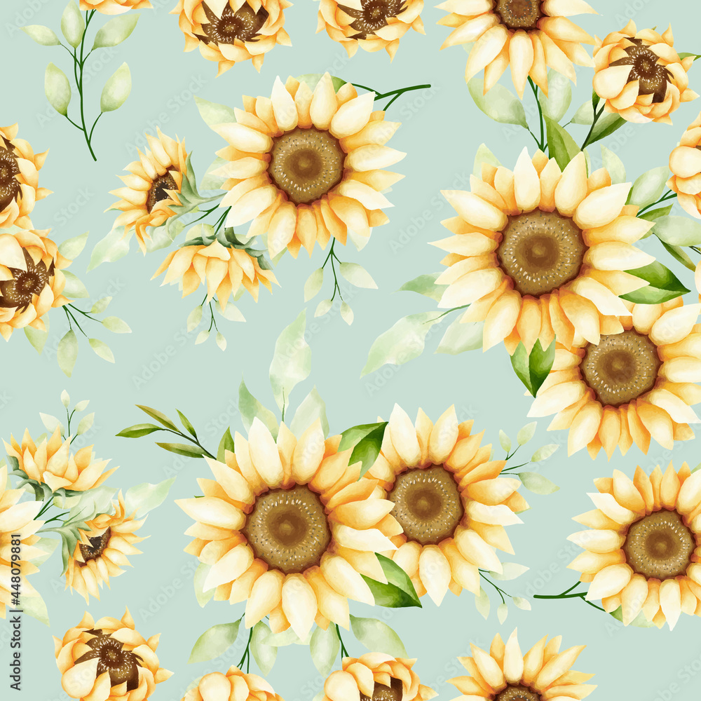 hand drawn watercolor sunflower seamless pattern Stock Vector | Adobe Stock
