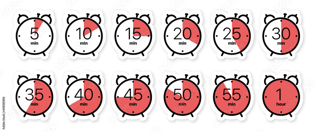 stopwatch icon set, Timer, clock, stopwatch in line style 5 minute to 1 ...