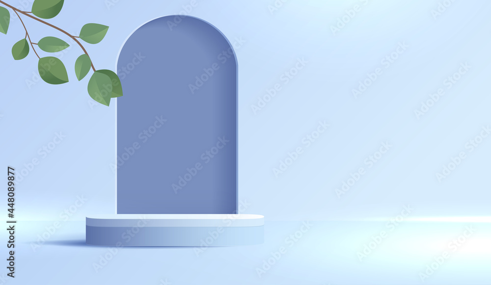 Cosmetic blue background and premium podium display for product ...