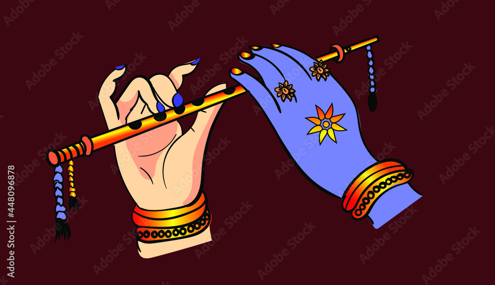INDIAN GOD LORD KRISHNA AND RADHA RANI HANDS PLAYING INDIAN MUSICAL ...