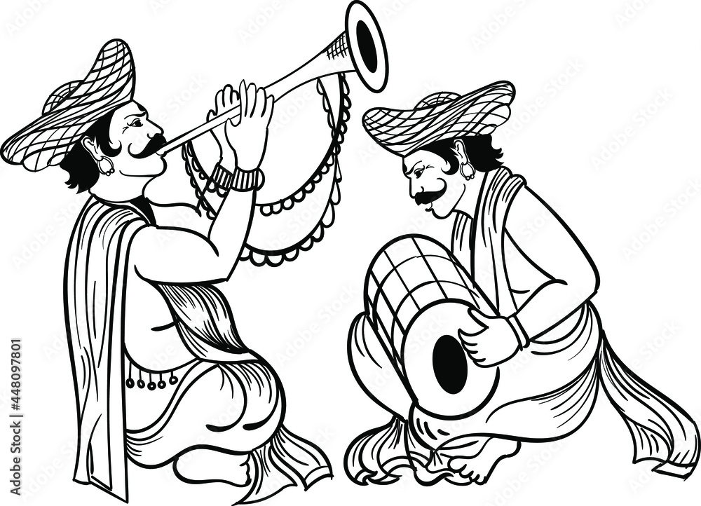 Indian wedding symbol music instrument player with tabla and shehnai ...