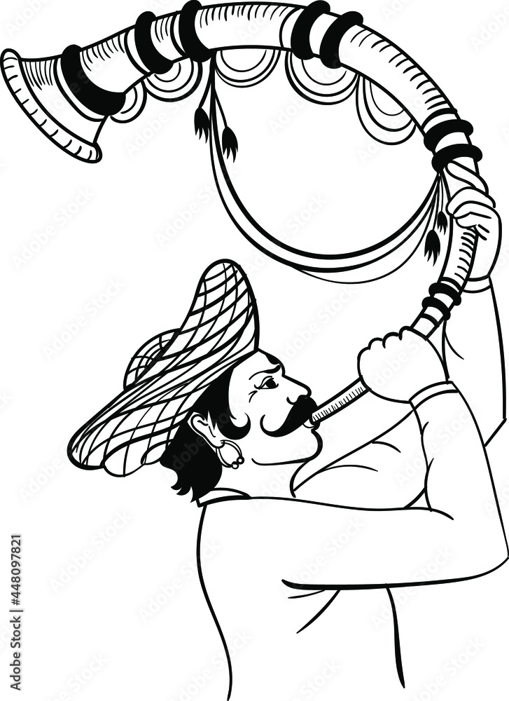 Vetor do Stock: INDIAN MAN PLAYING TUTARI BIGUL WITH HIS MOUTH VECTOR ...