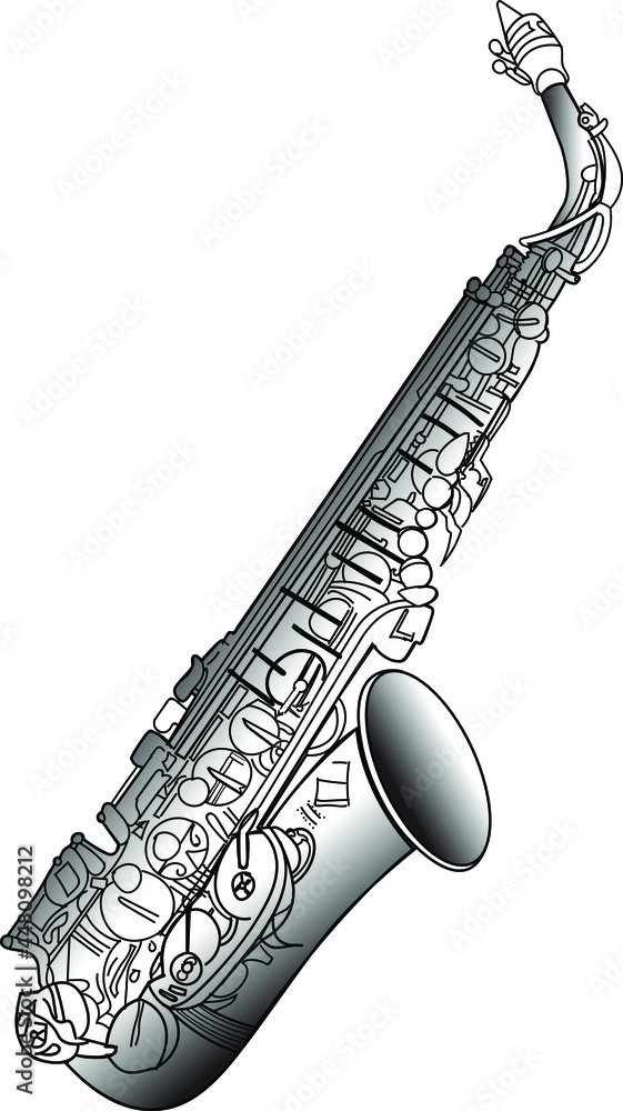 SAXOPHONE BLACK AND WHITE CLIP ART LINE DRAWING. saxophone music ...