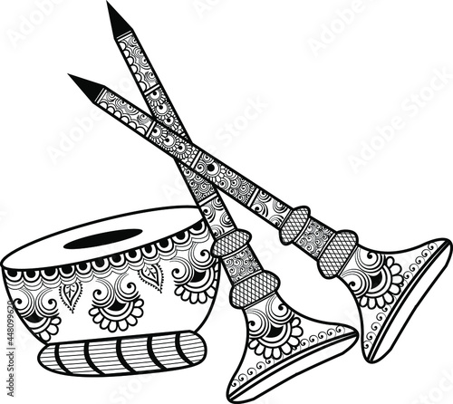 Indian wedding symbol of dhol nagada and shehnai music instrument for ...